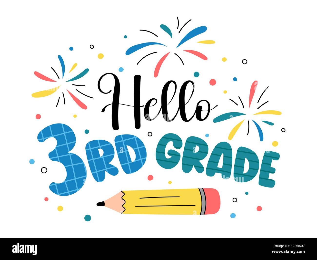 Hello 2nd Grade Back to School colorful fun vector illustration with ...