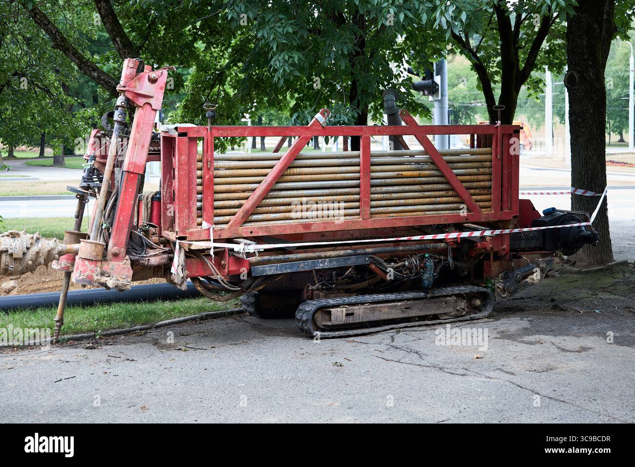 Directional drill machine or Drilling rig stands on paved asphalt ...