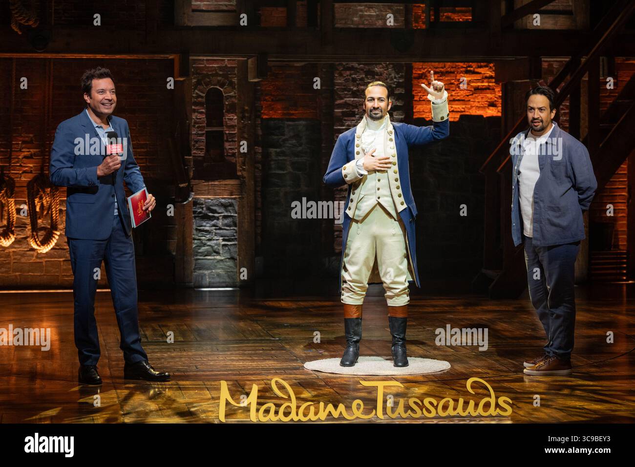 New York, NY, August 5, 2025: Jimmy Fallon Unveils Lin-Manuel Miranda's New Wax Figure for ...