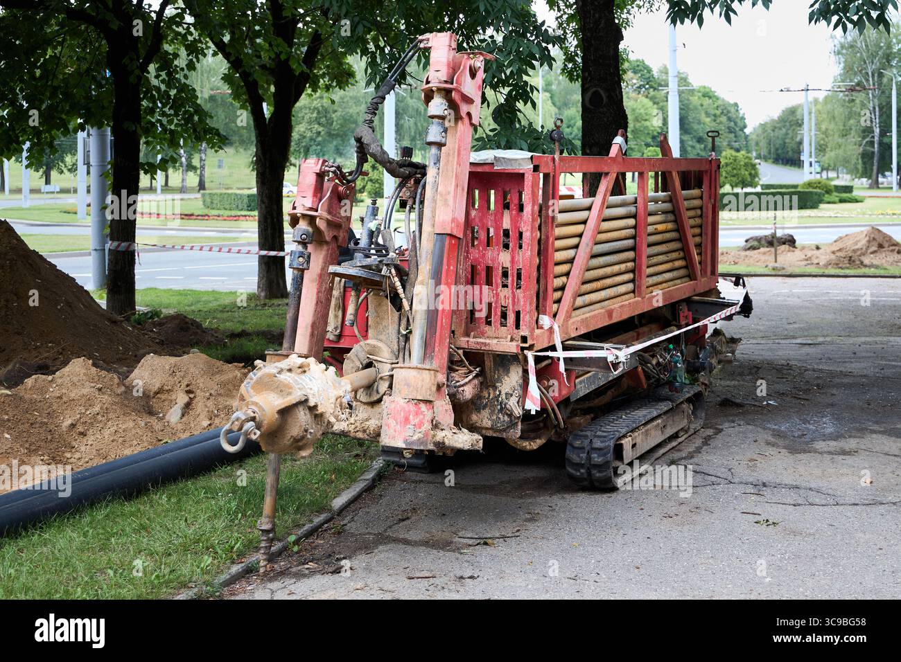 Directional drill machine or Drilling rig stands on paved asphalt ...