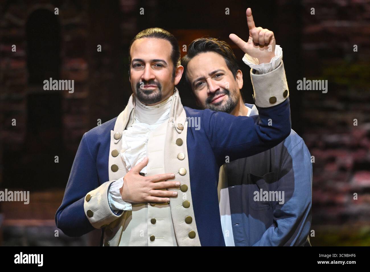 Lin-Manuel Miranda poses with his Madame Tussauds wax figure during the ...