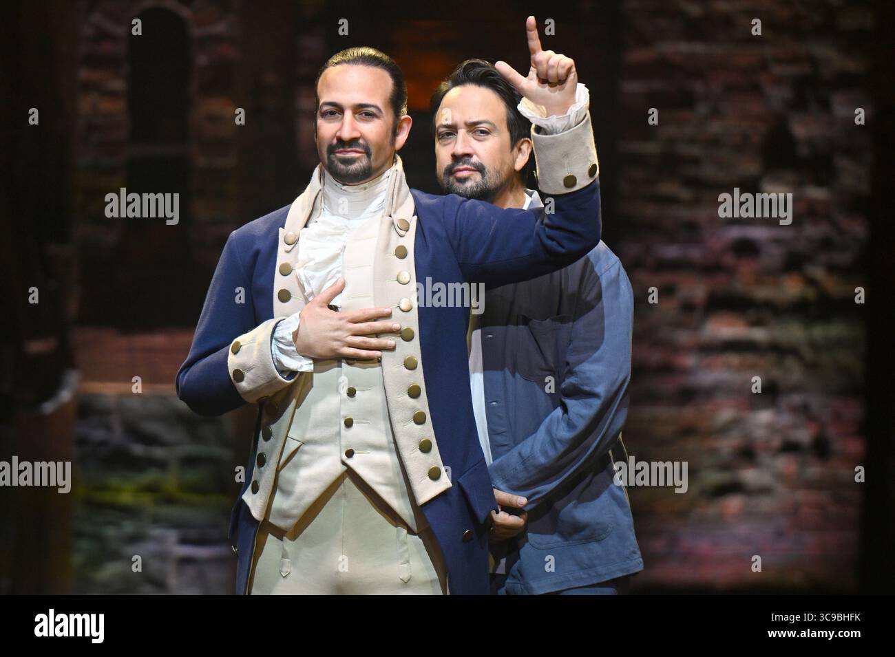 Lin-Manuel Miranda poses with his Madame Tussauds wax figure during the ...