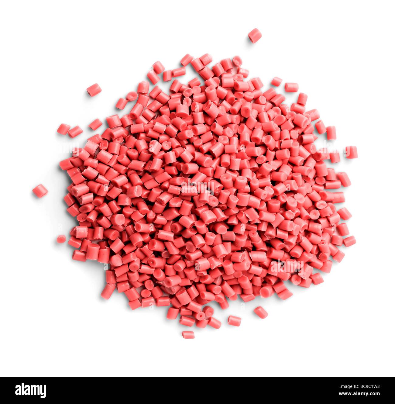 Pile of red plastic granules isolated on white, top view Stock Photo ...