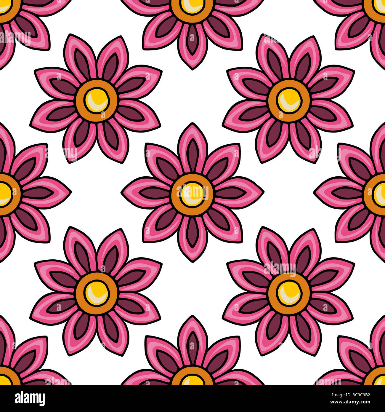 Seamless vector pattern with stylized pink and orange flowers ...