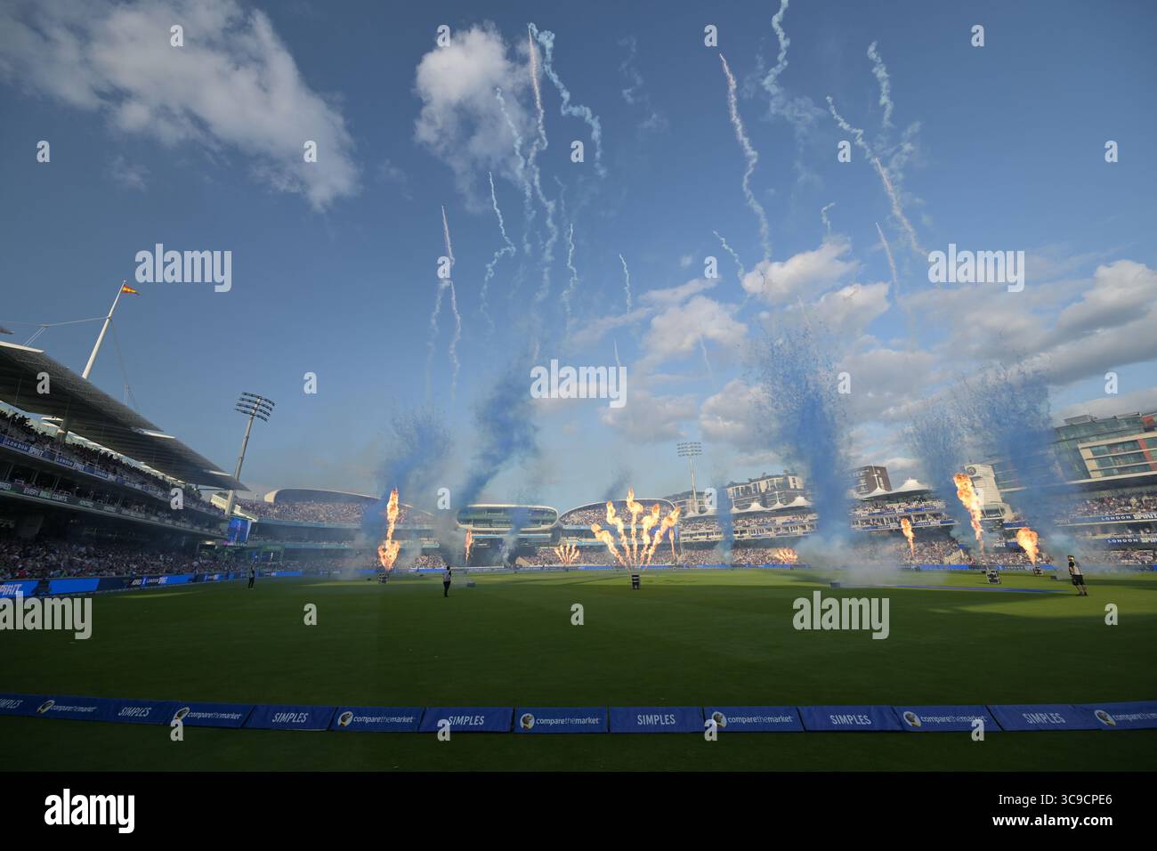 London, England. 5 August, 2025. Pyrotechnics before the start of The ...
