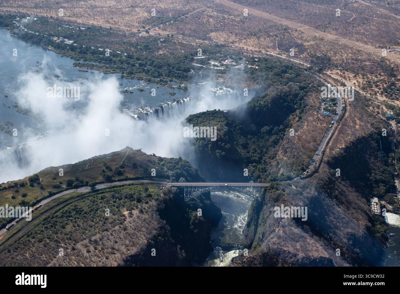 An aerial view of the famous Victoria Falls between Zambia and Zimbabwe ...