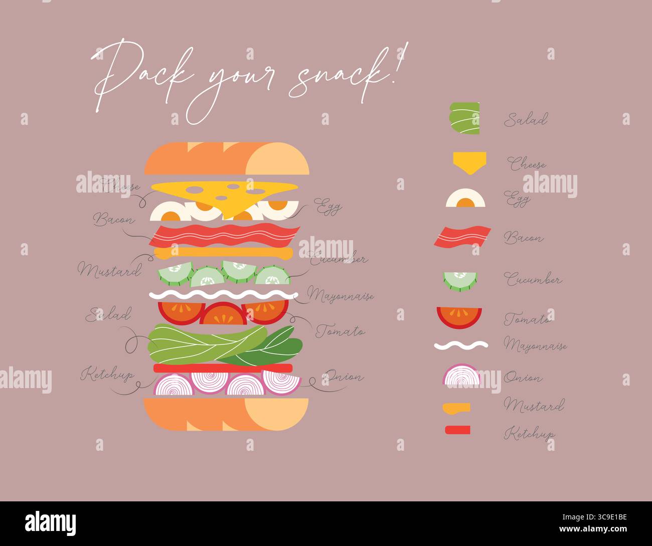Pack your snack sandwich with illustrated ingredients and inscriptions ...