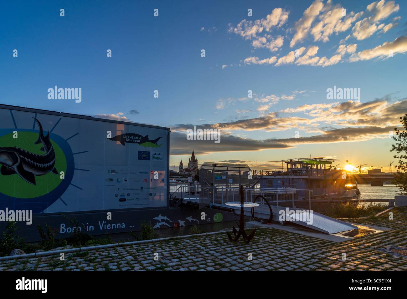 Vienna: ship floating fish breeding station of the EU project LIFE-Boat ...