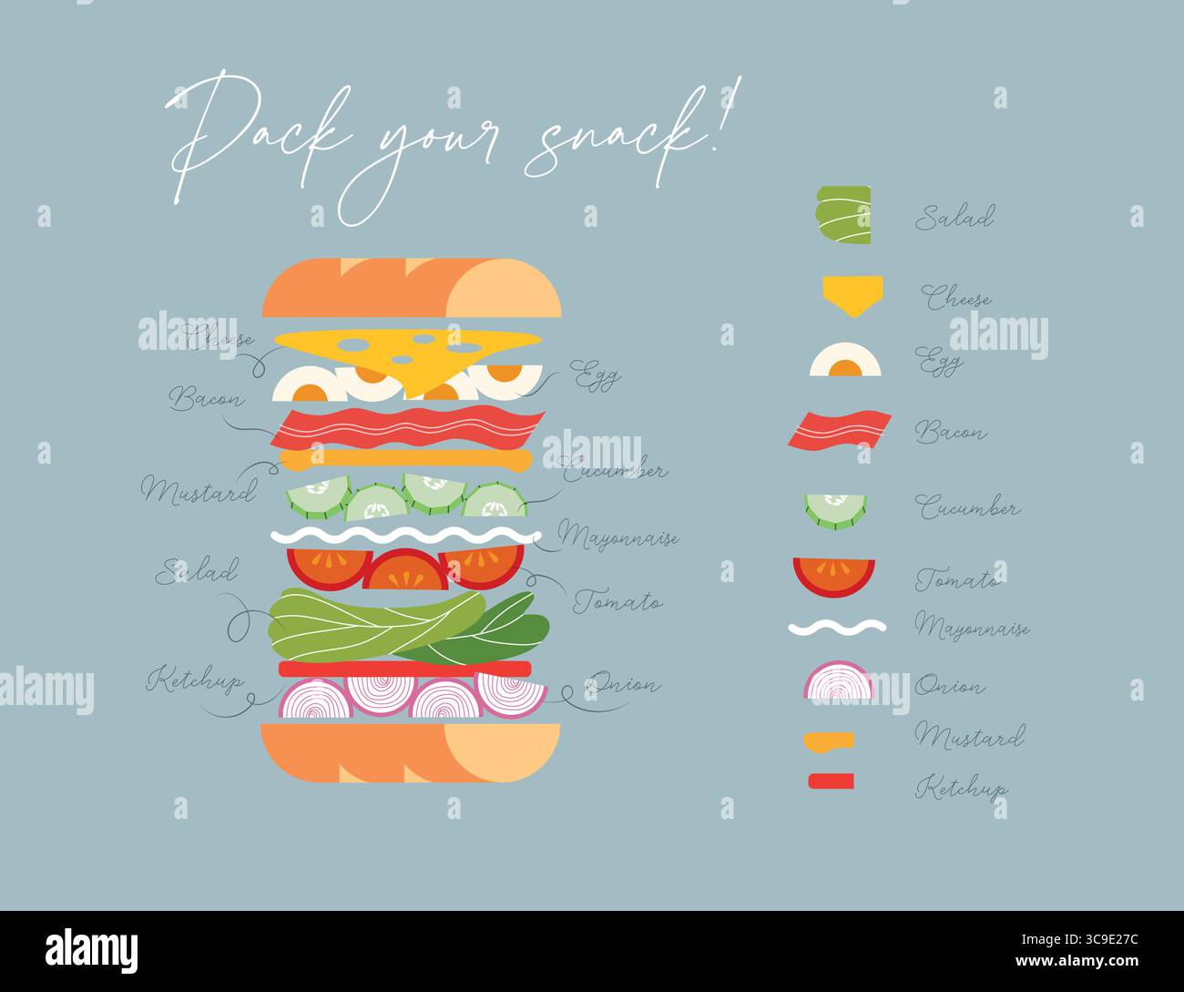 Pack your snack sandwich with illustrated ingredients and inscriptions ...