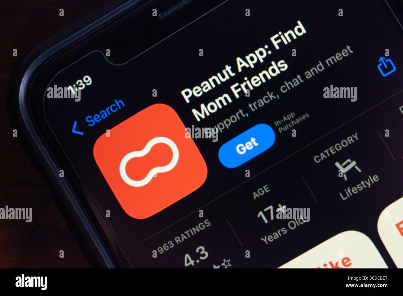 Close-up of Peanut app page on iPhone App Store, showing download ...