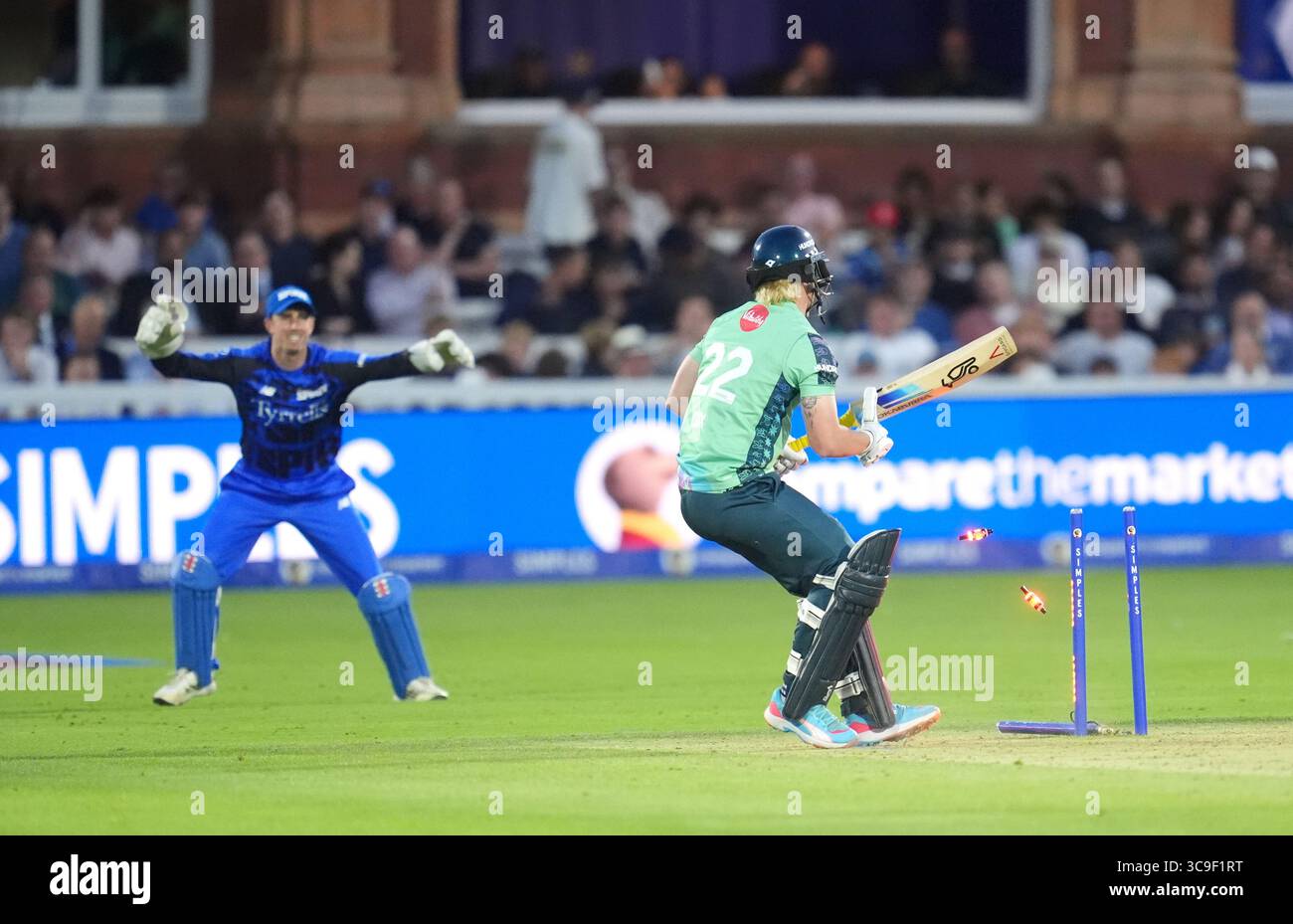 Oval Invincibles' Jordan Cox is bowled out by London Spirit's Daniel ...