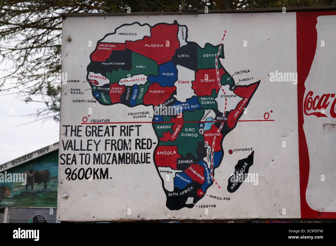 Hand-painted map of africa highlighting the great rift valley alongside ...