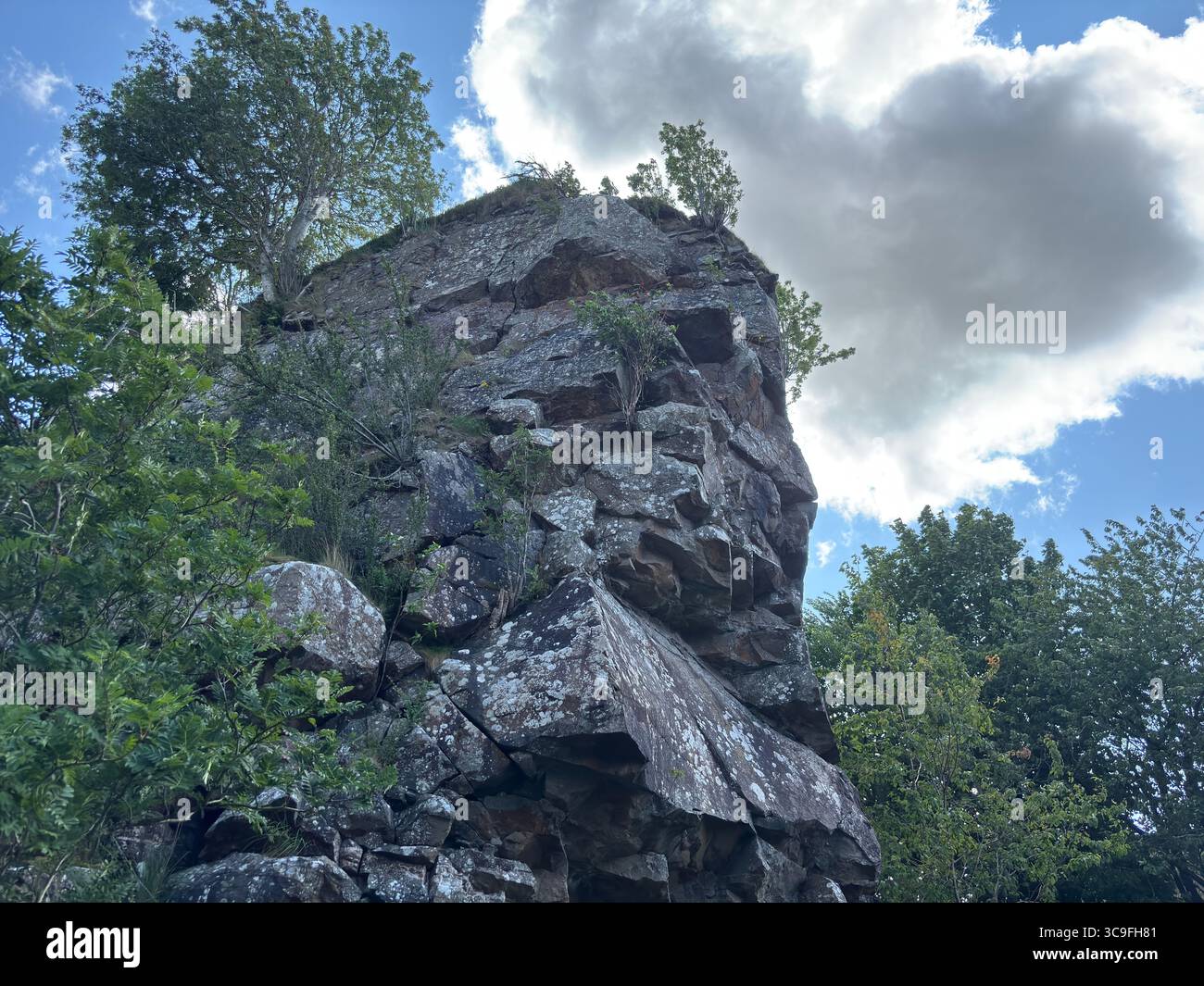 Witches’ Leap rock formation near Carlops in misty light, Scotland ...