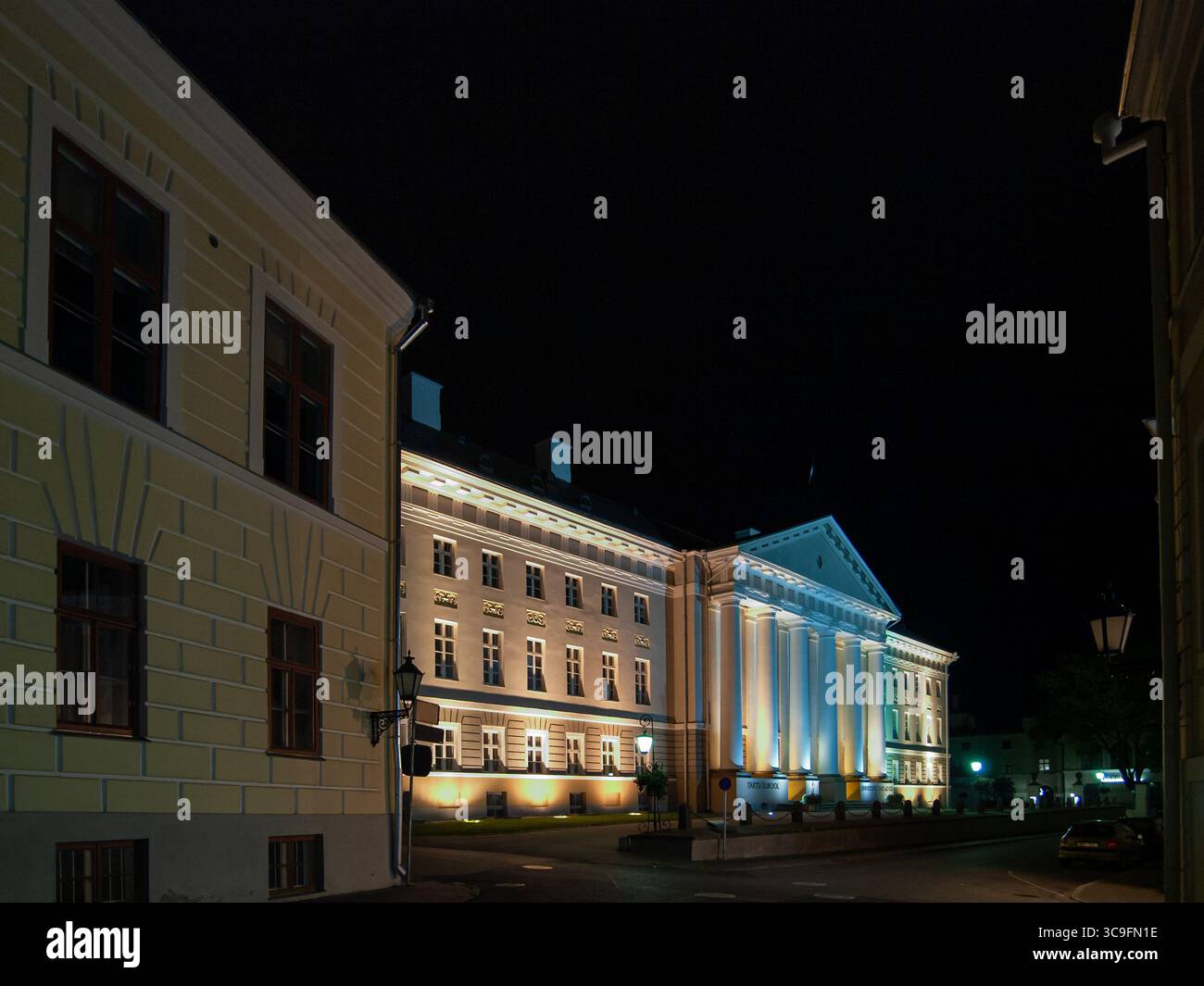 Night view of the main building of the University of Tartu, Estonia ...