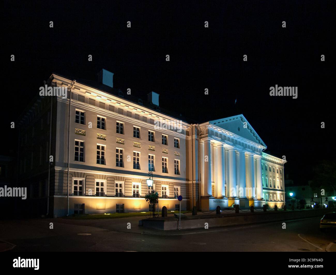 Night view of the main building of the University of Tartu, Estonia ...