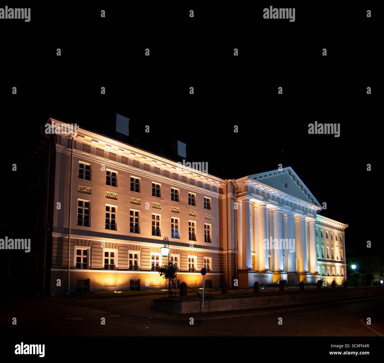 Night view of the main building of the University of Tartu, Estonia ...