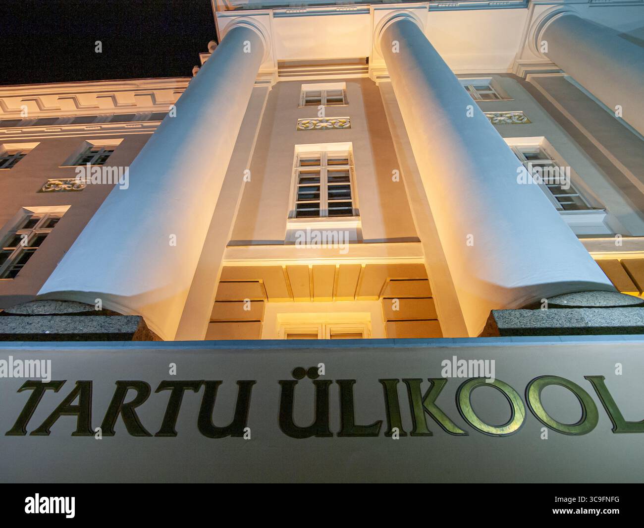 Night view of the main building of the University of Tartu, Estonia ...