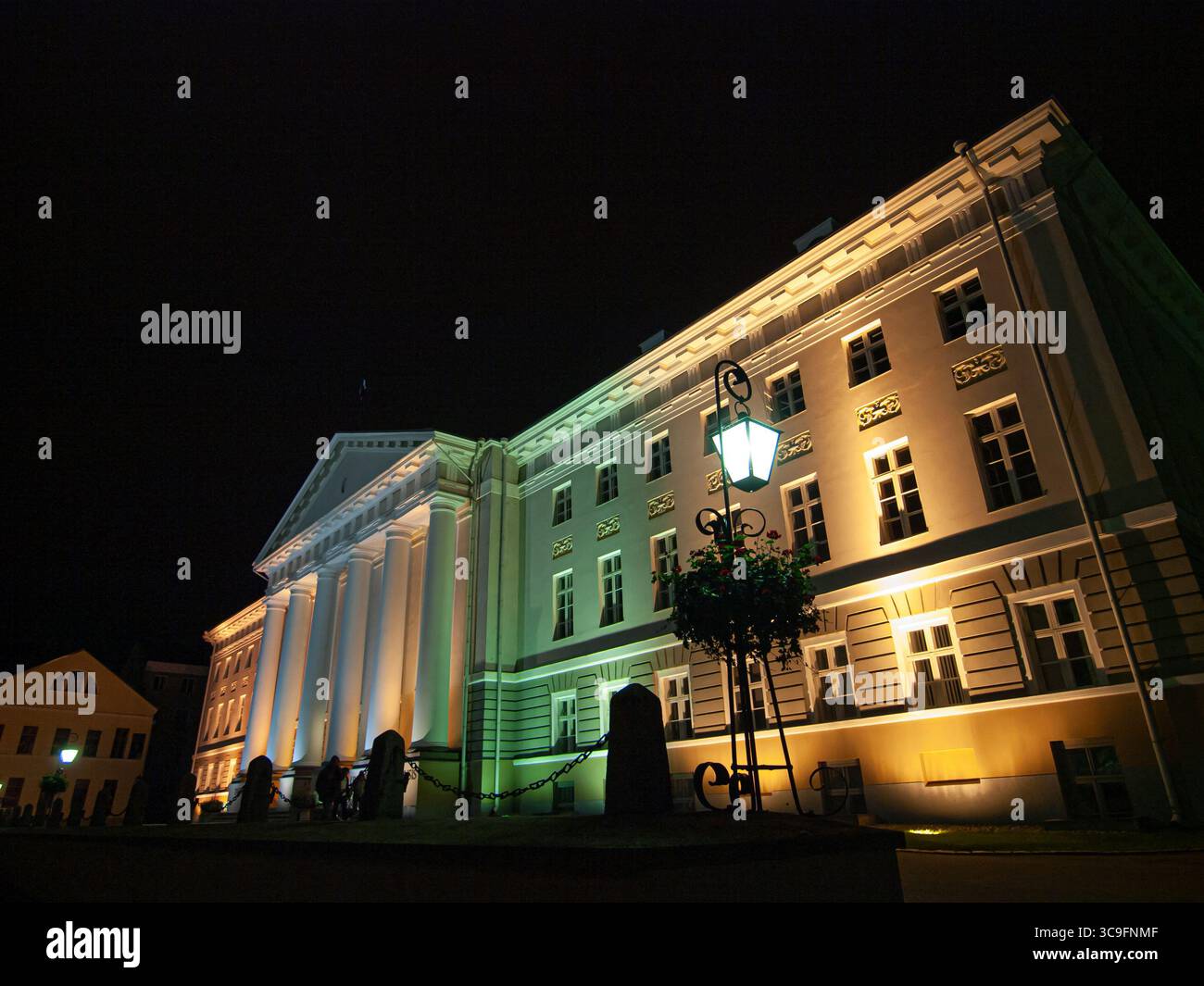 Night view of the main building of the University of Tartu, Estonia ...