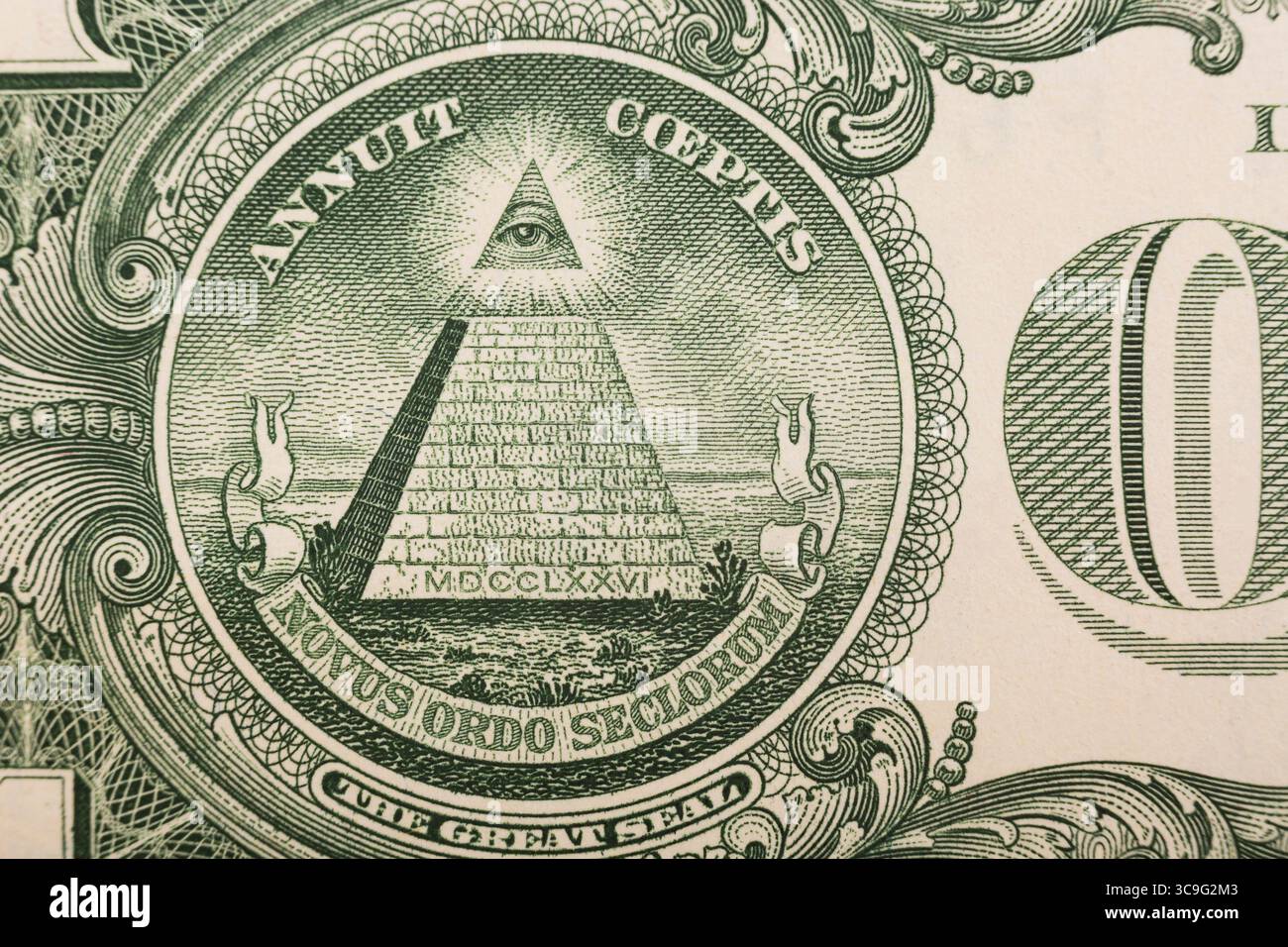 Close up of the pyramid and eye on the back of a one dollar bill Stock ...