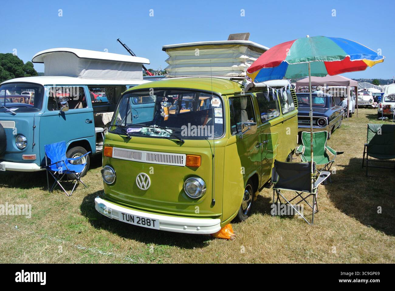 A 1978 Volkswagen T2 Camper parked on display at the 50th Historic Vehicle Gathering, Powderham ...