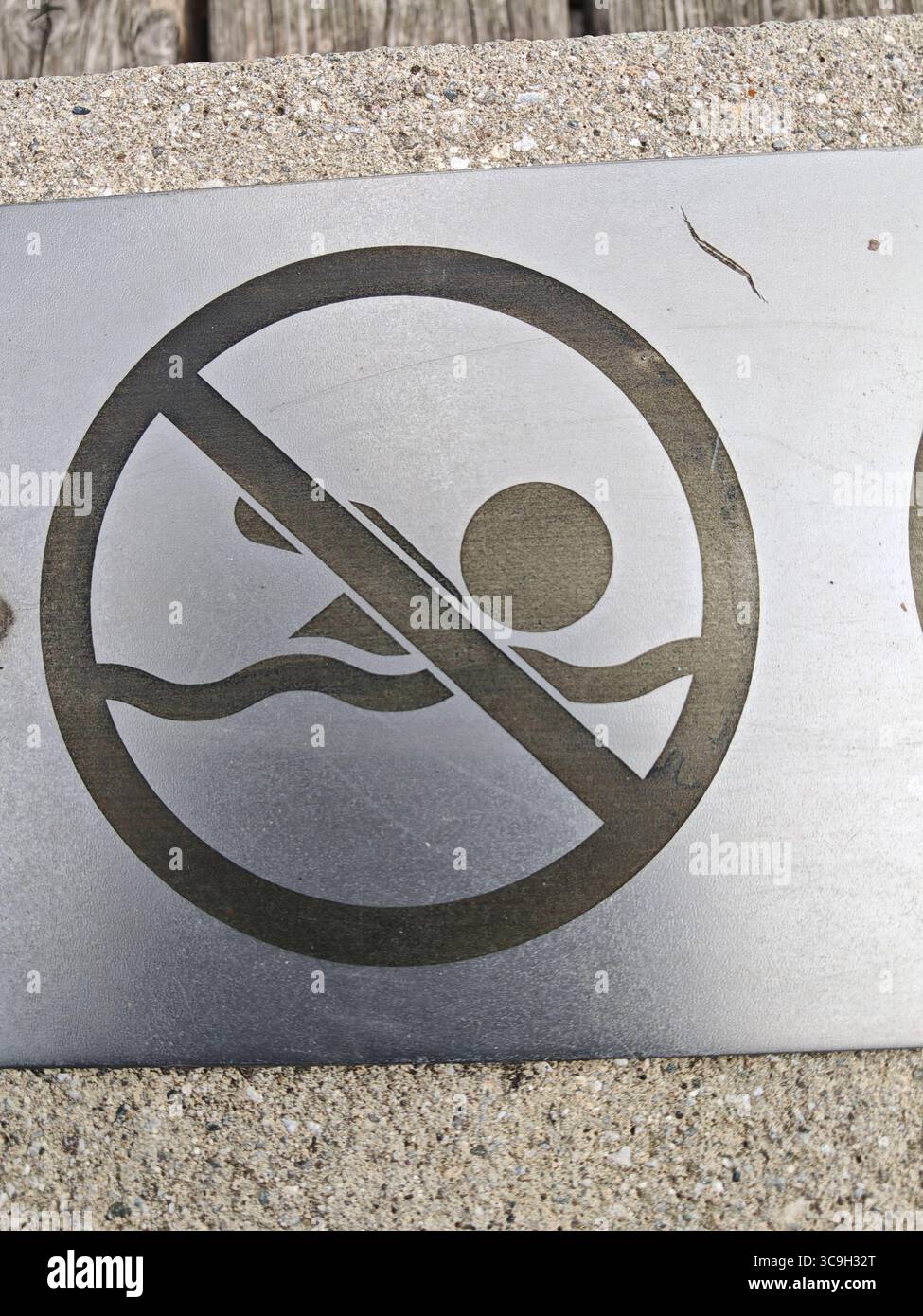 bathing ban or swimming ban sign, warning and prohibition to swim ...