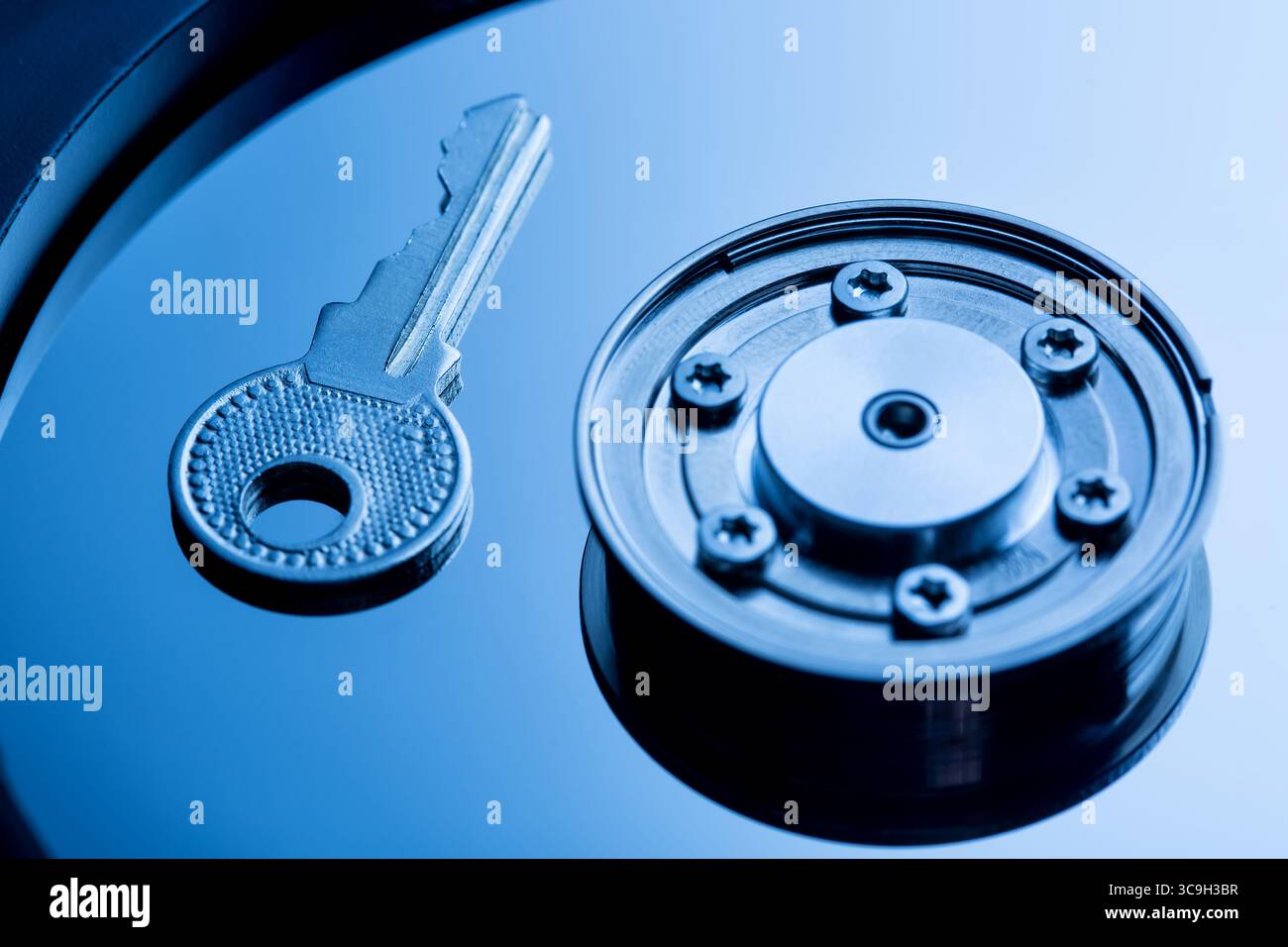 Hard disk drive plate with a key on it. Internet data privacy ...