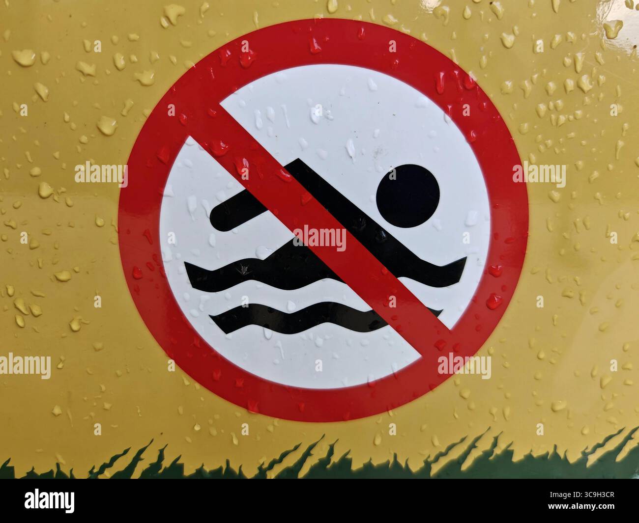 bathing ban or swimming ban sign, warning and prohibition to swim ...