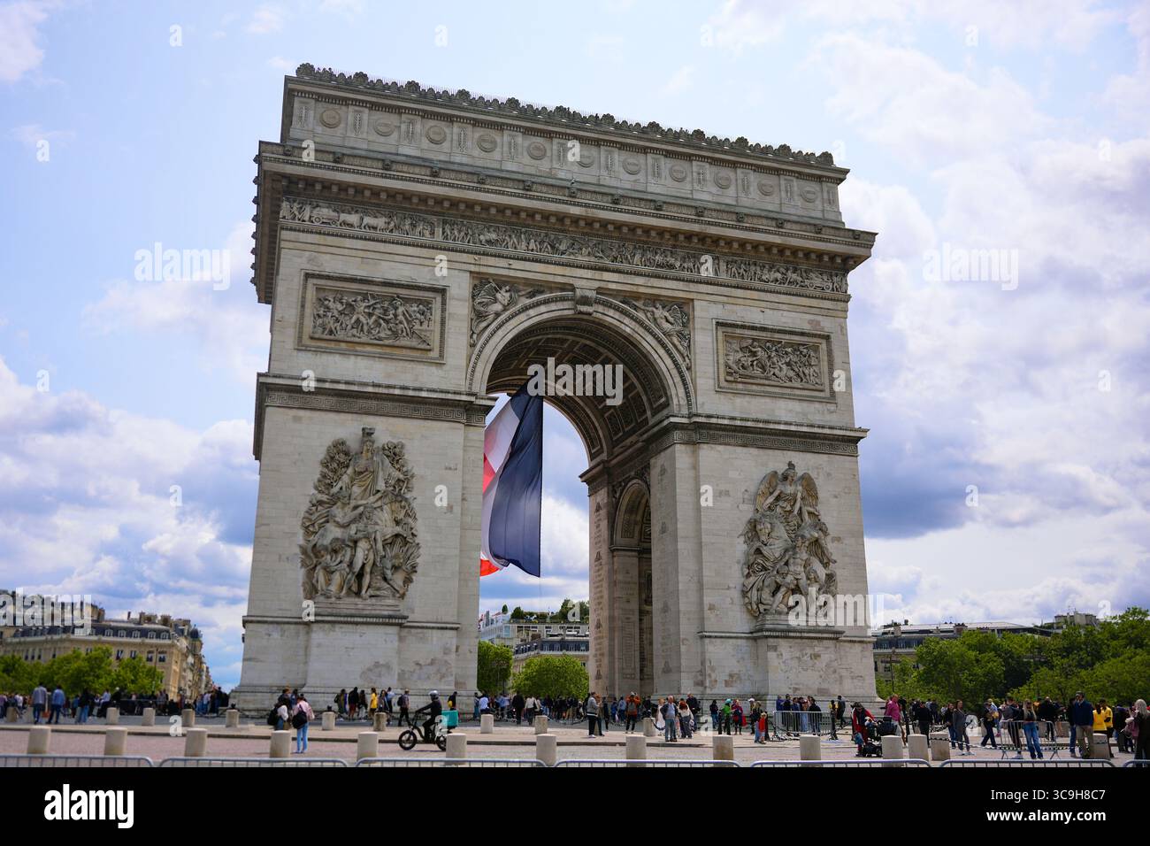 French flag under Arc de Triomphe in Paris, France on June 4 2025 Stock ...