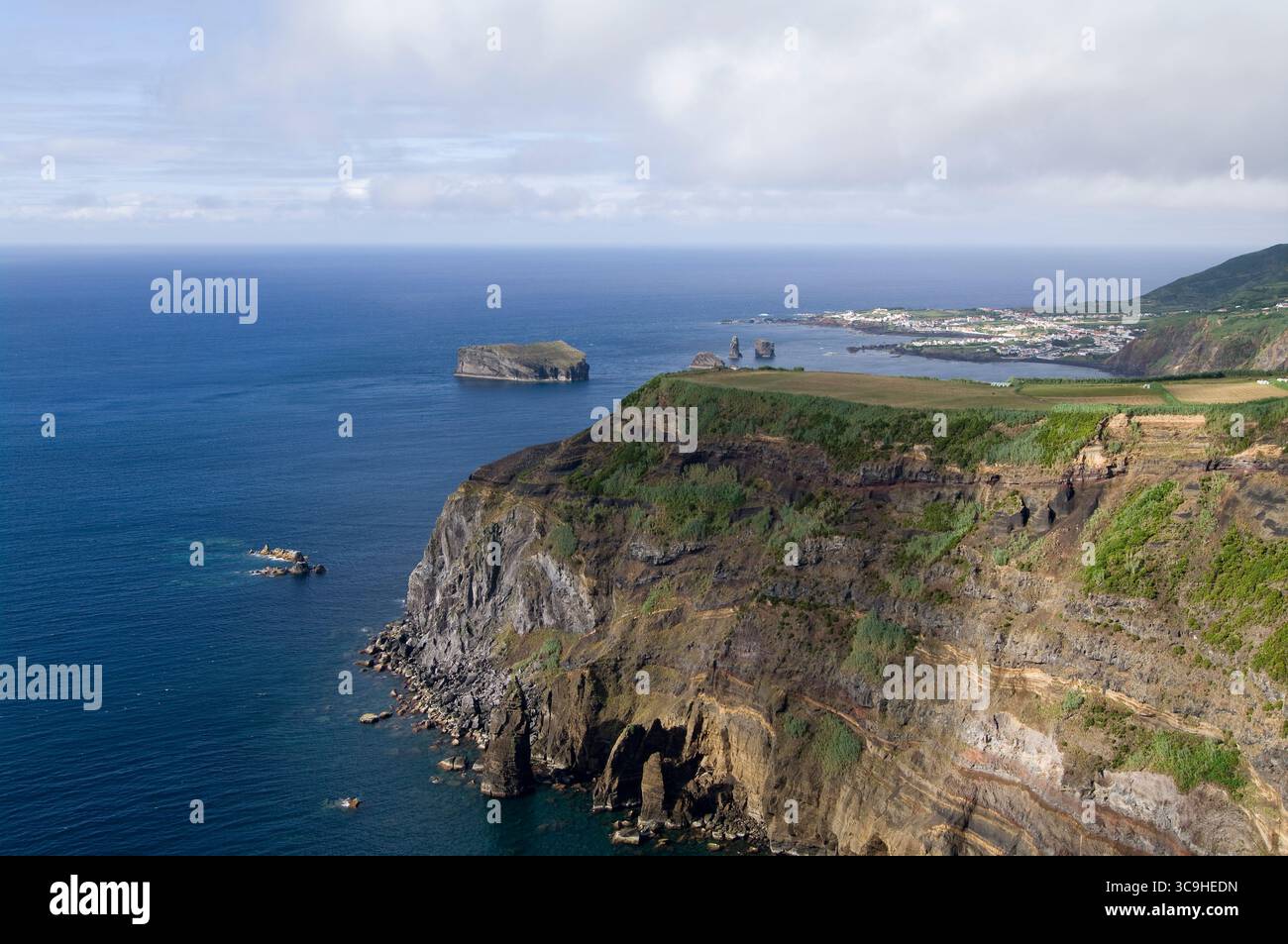 Aerial coastal view of Mosteiros village and iconic islets in the ...