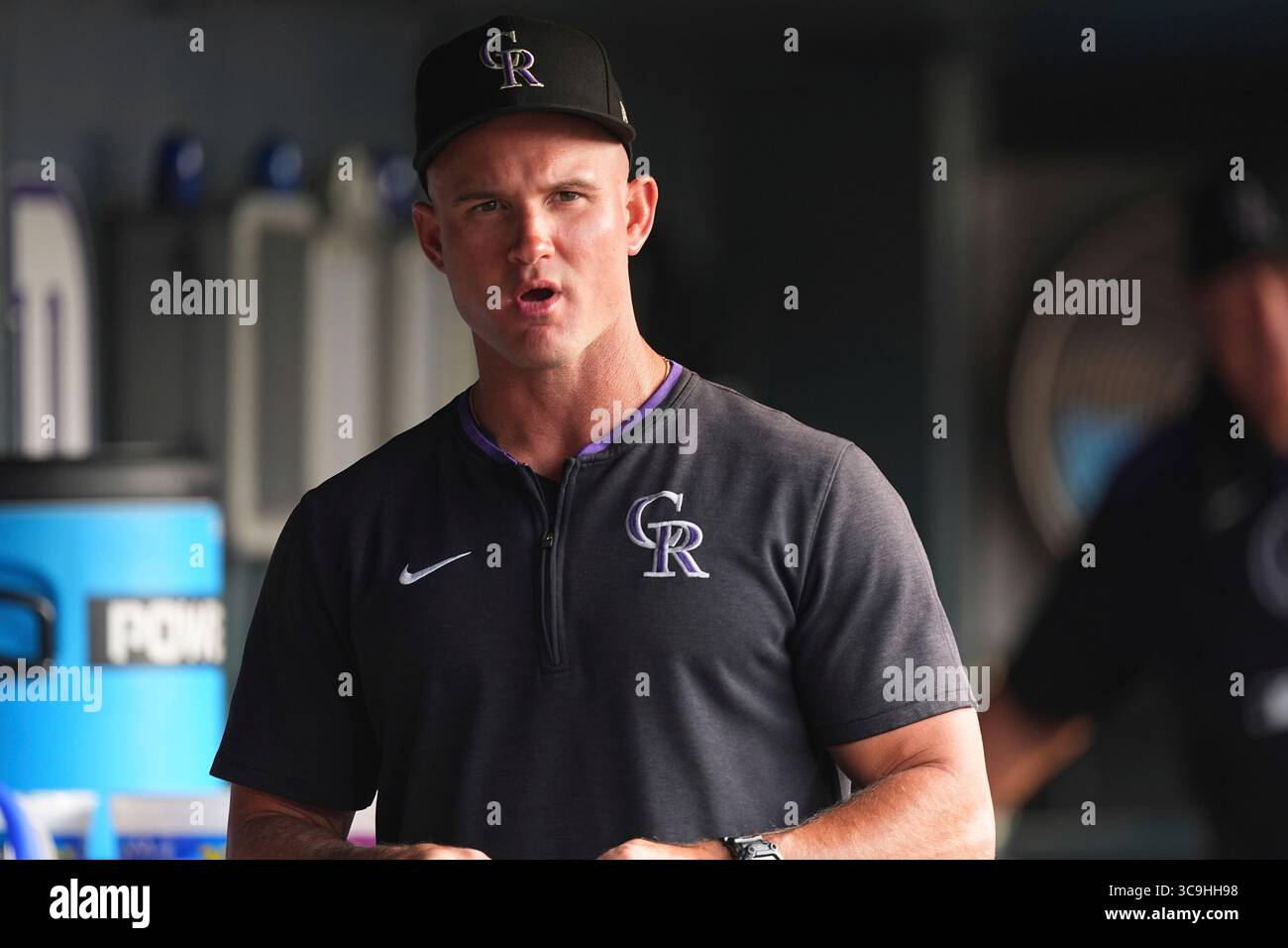 Colorado Rockies interim manager Warren Schaeffer (34) in the first ...