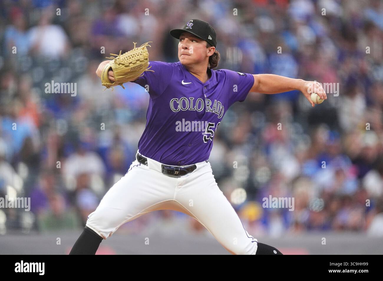 Colorado Rockies relief pitcher Ryan Rolison (50) in the third inning ...