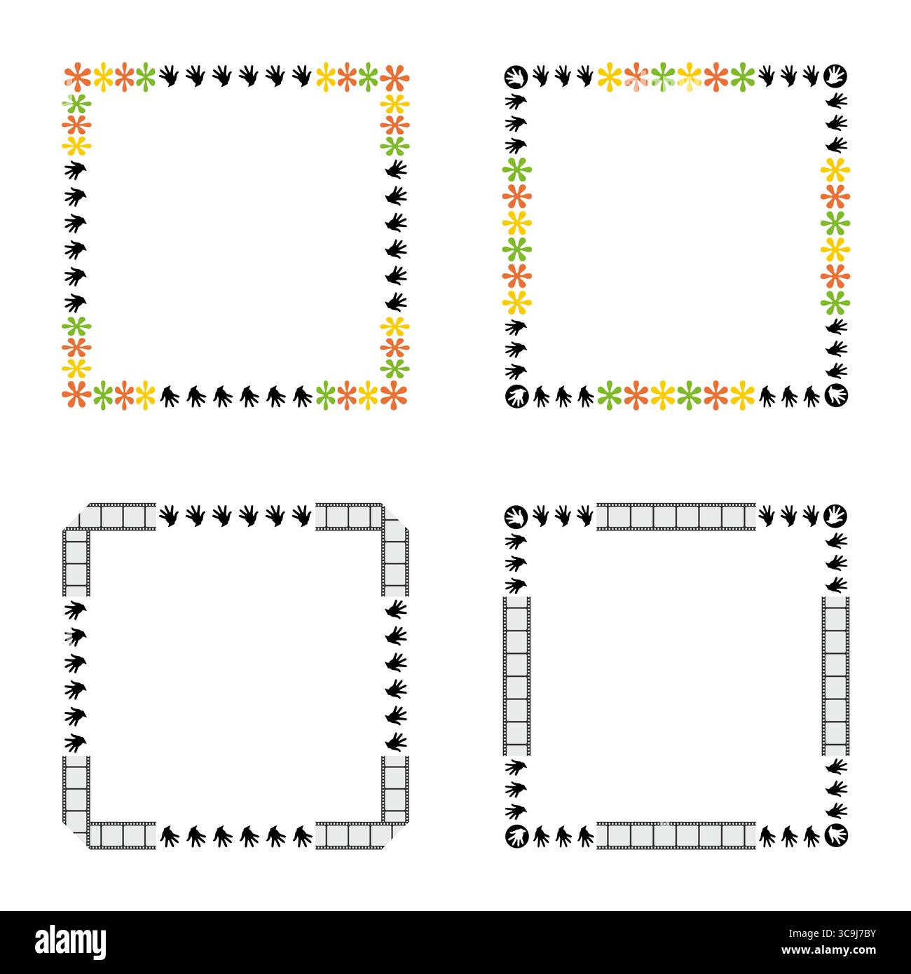 Square flower border. Multicolored flower outline. Playful layout and ...