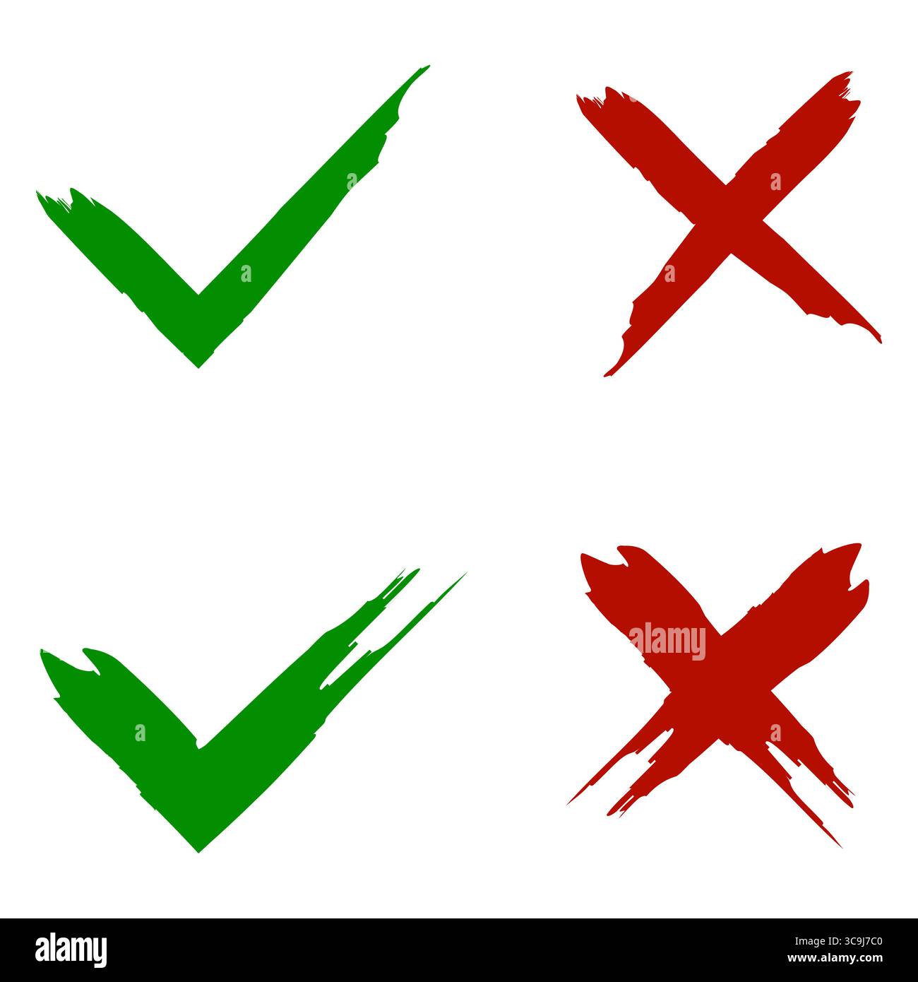 Checkmark cross symbols. Brush stroke marks. Green red approval icons ...