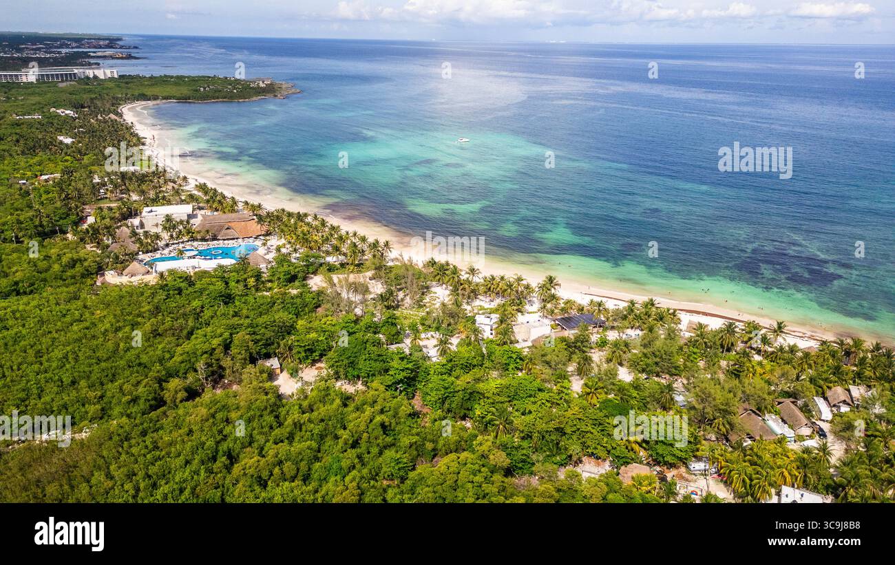 Aerial views of Xpu-Ha Beach in the Riviera Maya showcase its pristine ...