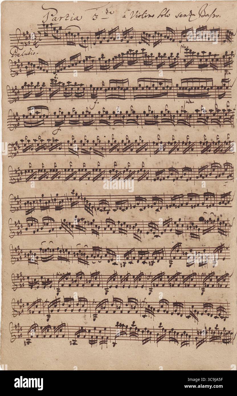 Autograph manuscript by Johann Sebastian Bach, showing the first page ...