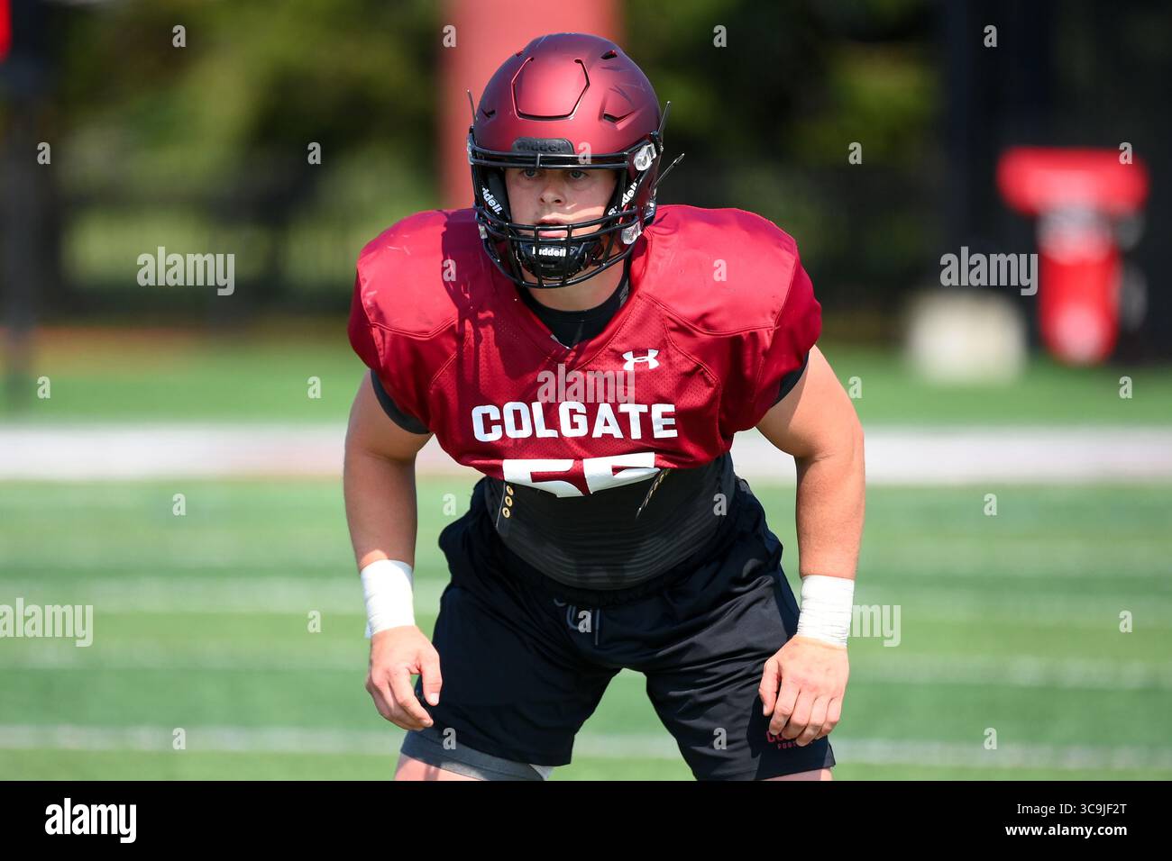 August 02, 2025: Colgate Raiders linebacker Elijah Hamilton (55) looks ...