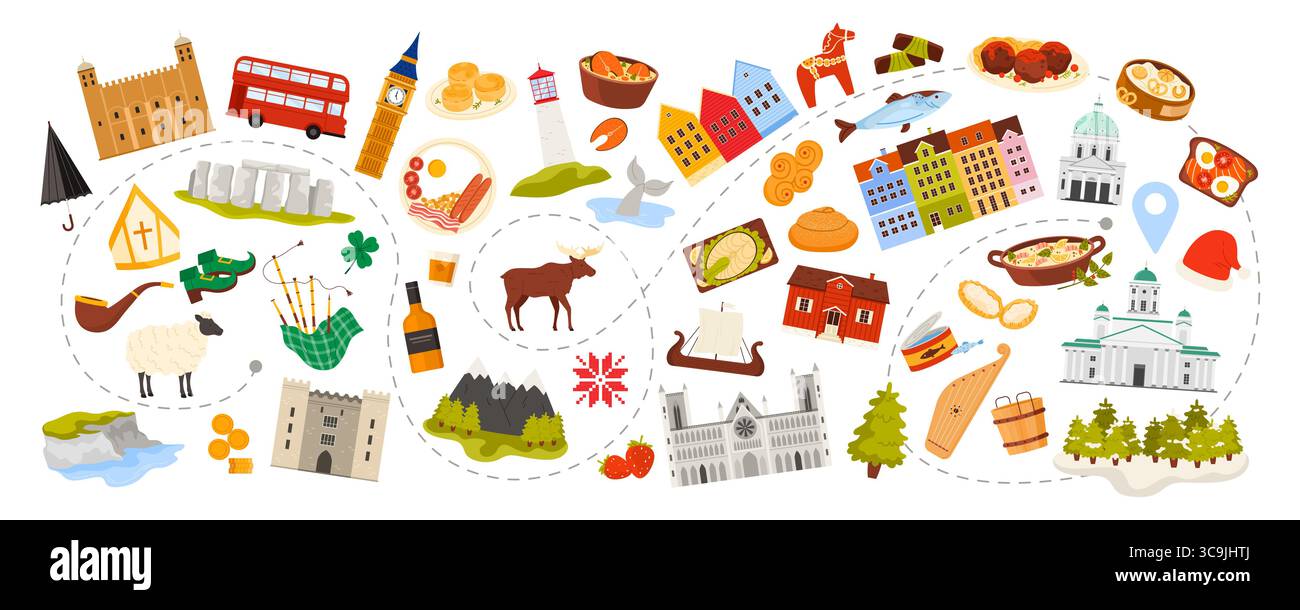 Travel to Northern Europe, landmarks and culture elements, traditional ...