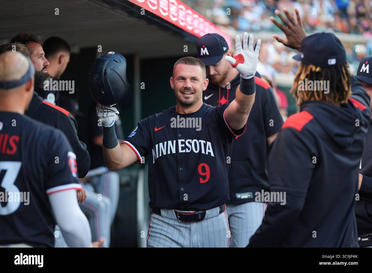 Minnesota Twins' Trevor Larnach celebrates his home run against the ...
