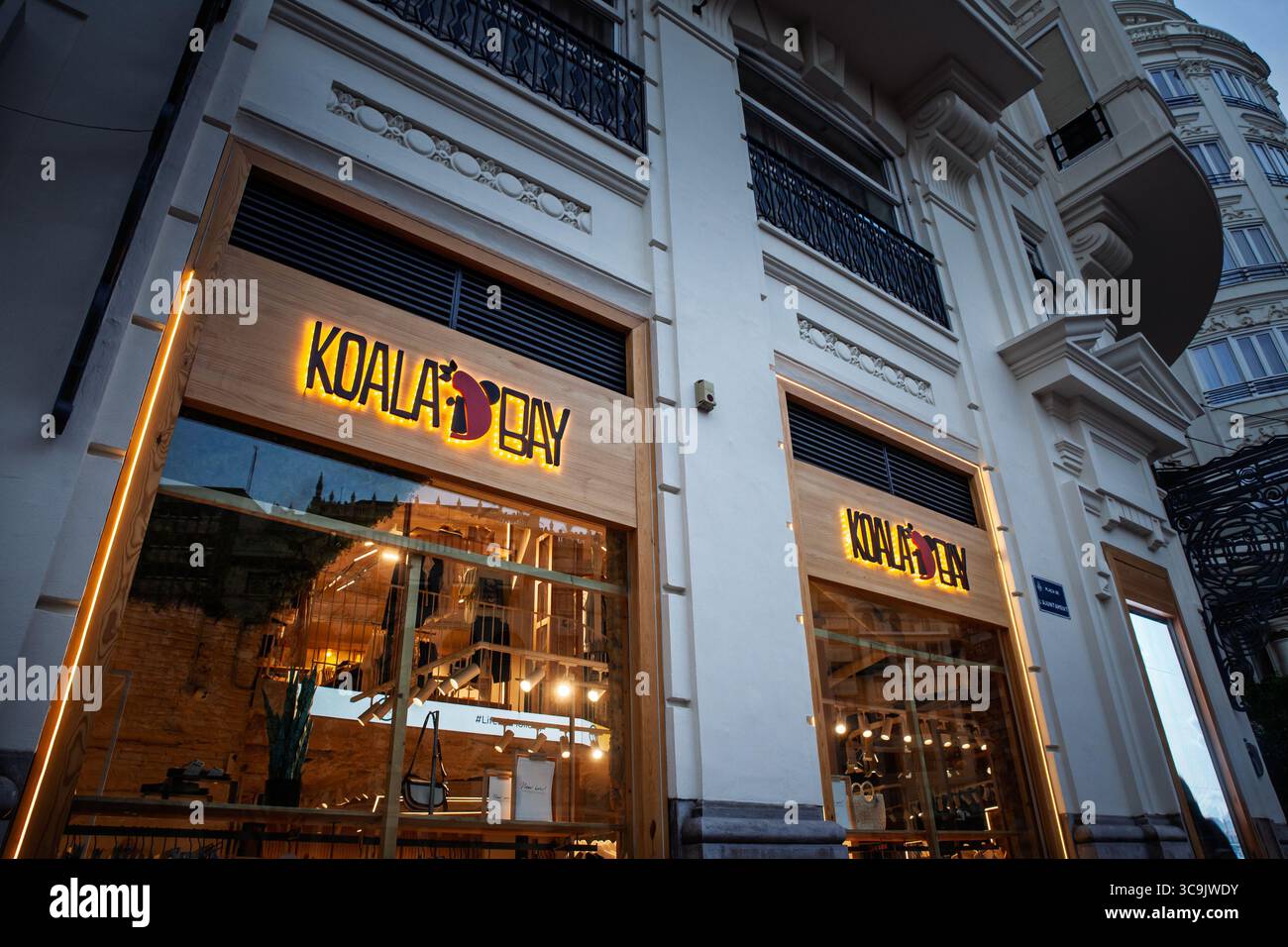VALENCIA, SPAIN - APRIL 15, 2025: illuminated Koala Bay signage on a ...