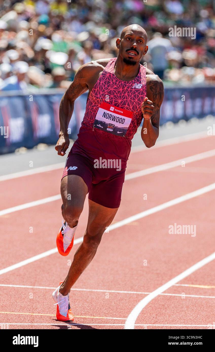 August 02 2025 Eugene, OR U.S.A. Mens 400 meter athlete Vernon Norwood ...