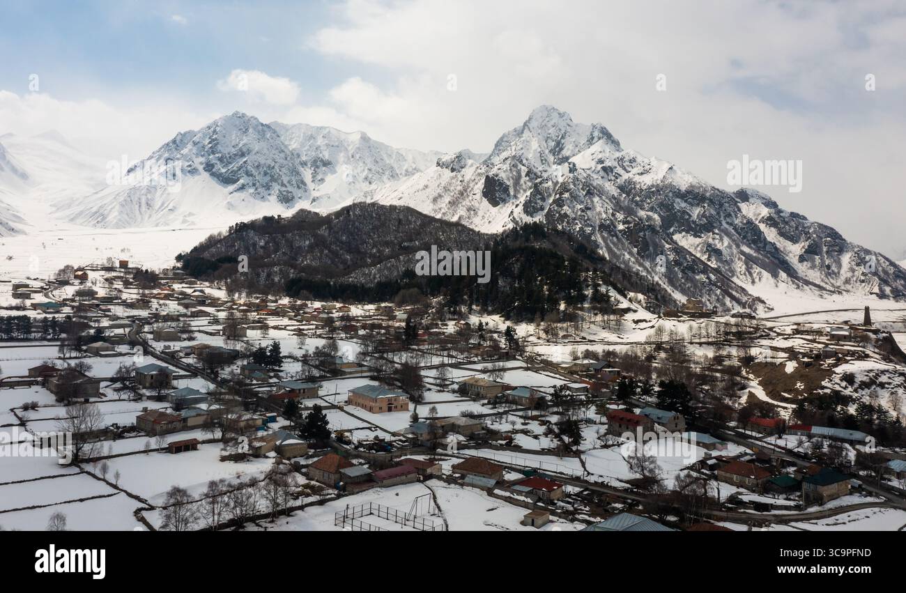 Winter landscape with Sioni townlet in Caucasus mountains, Georgia ...