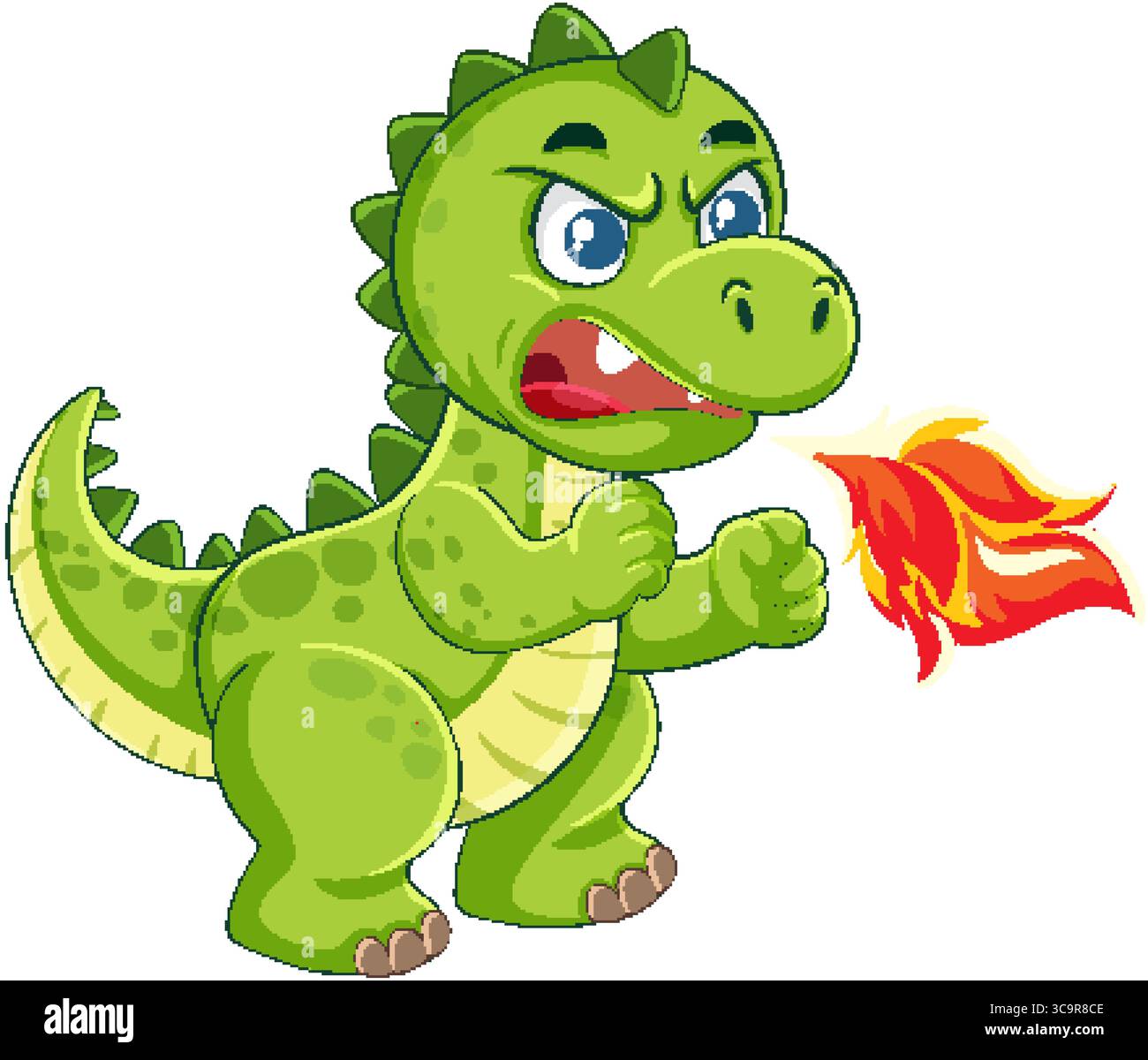 Playful green dinosaur with fiery breath in vibrant vector style. Bold ...