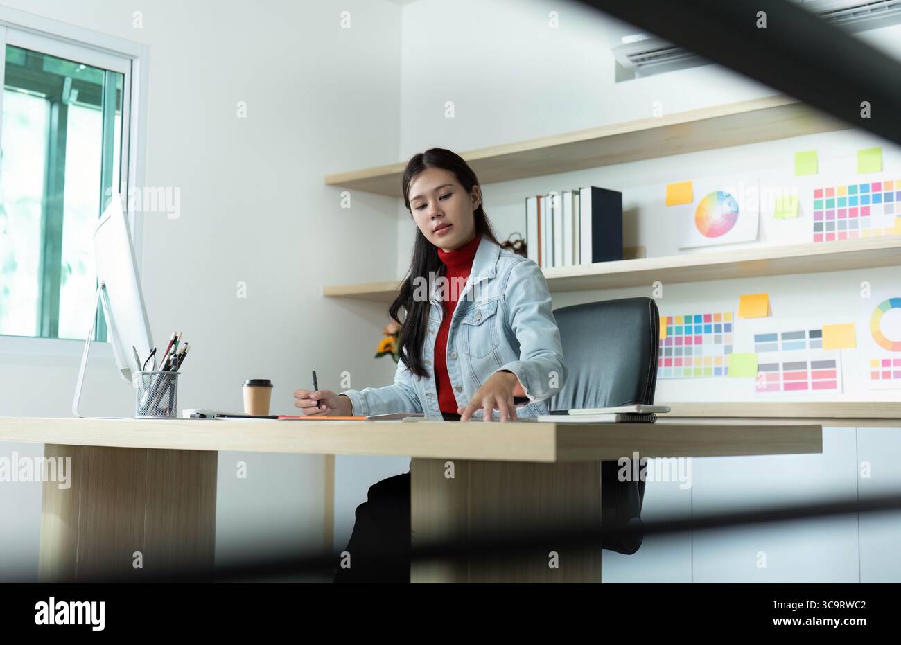 Focused Designer Working on Color Selection in Bright Office Stock ...