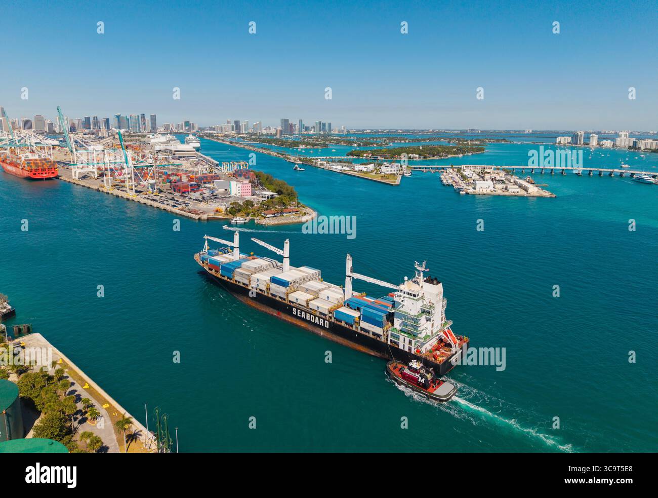 Miami, Florida, USA - March 20, 2025: Cargo ship vessel. Miami port ...