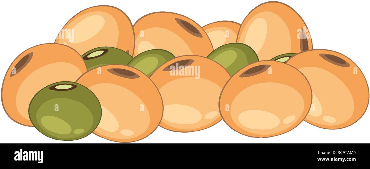 Cartoon-style vector illustration of yellow and green soybeans in a ...