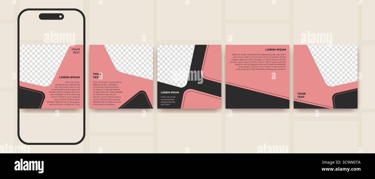 Social media posts carousel templates in pink and black design with ...