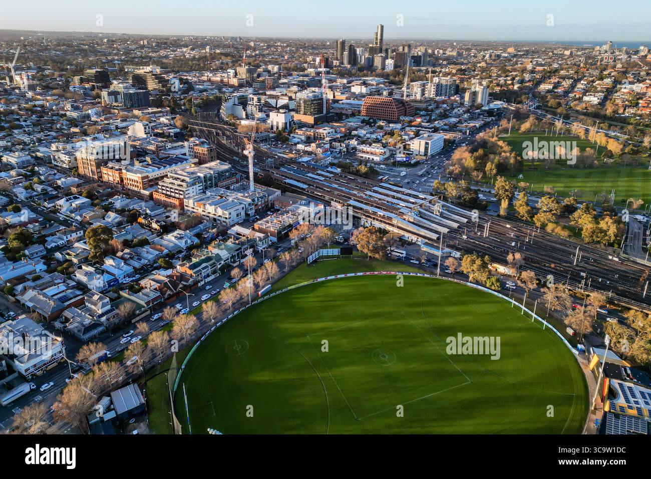 Aerial view of football oval and road hi-res stock photography and ...