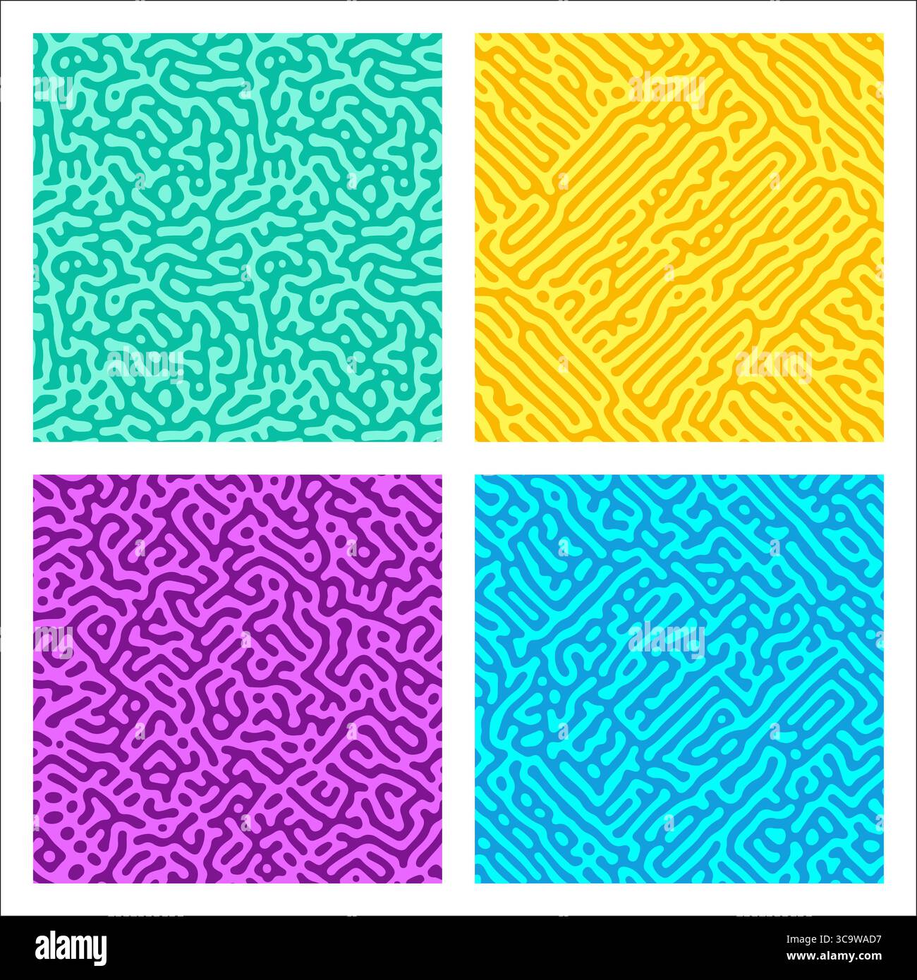 Vibrant colors seamless Turing pattern set. Hand drawn vector ...