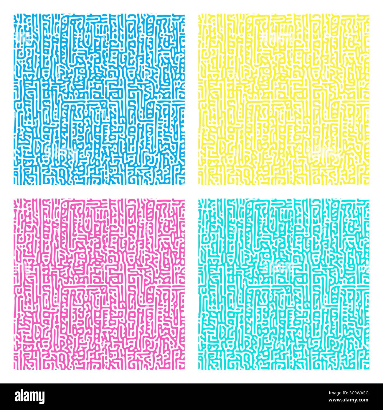 Pastel colors on white, seamless Turing pattern set. Hand drawn vector ...