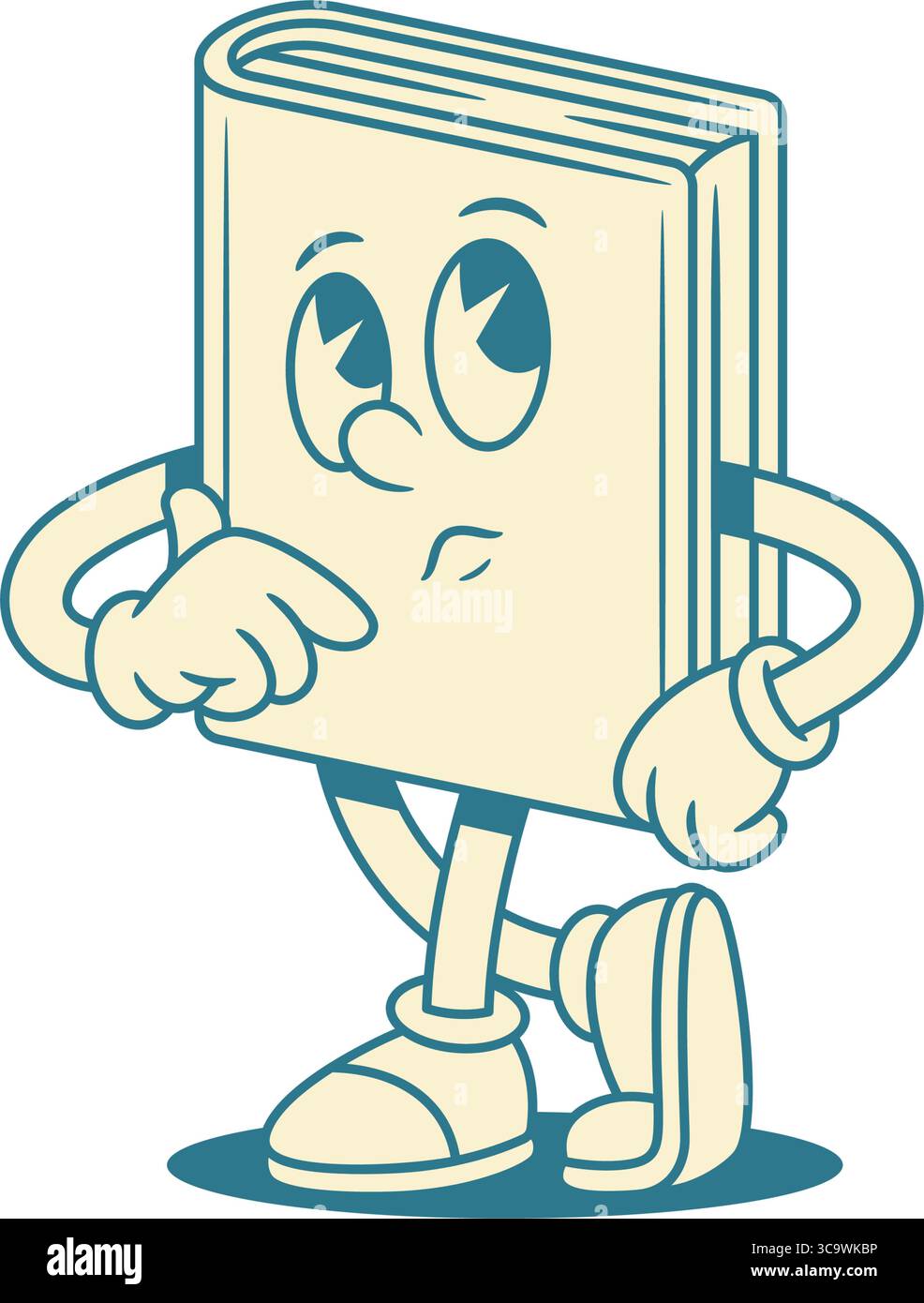 Pensive childish book cartoon character thinking vector illustration ...